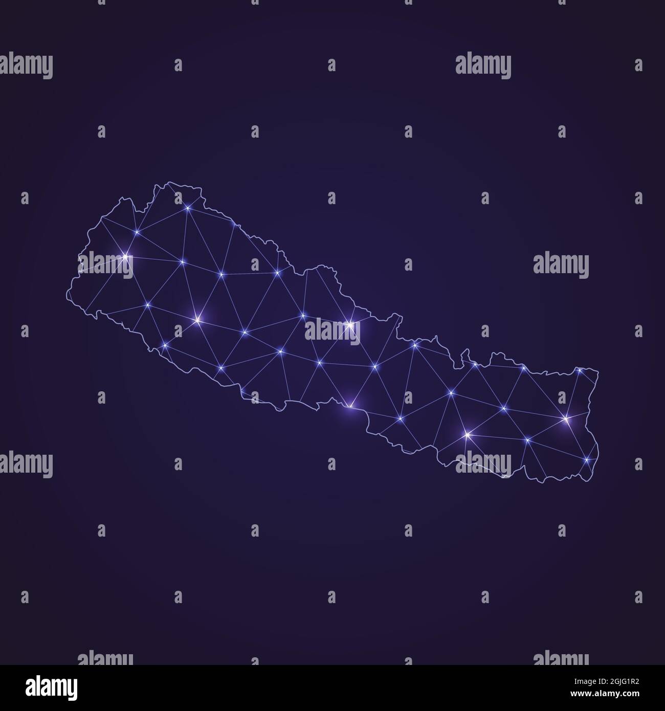 Digital network map of Nepal. Abstract connect line and dot on dark ...