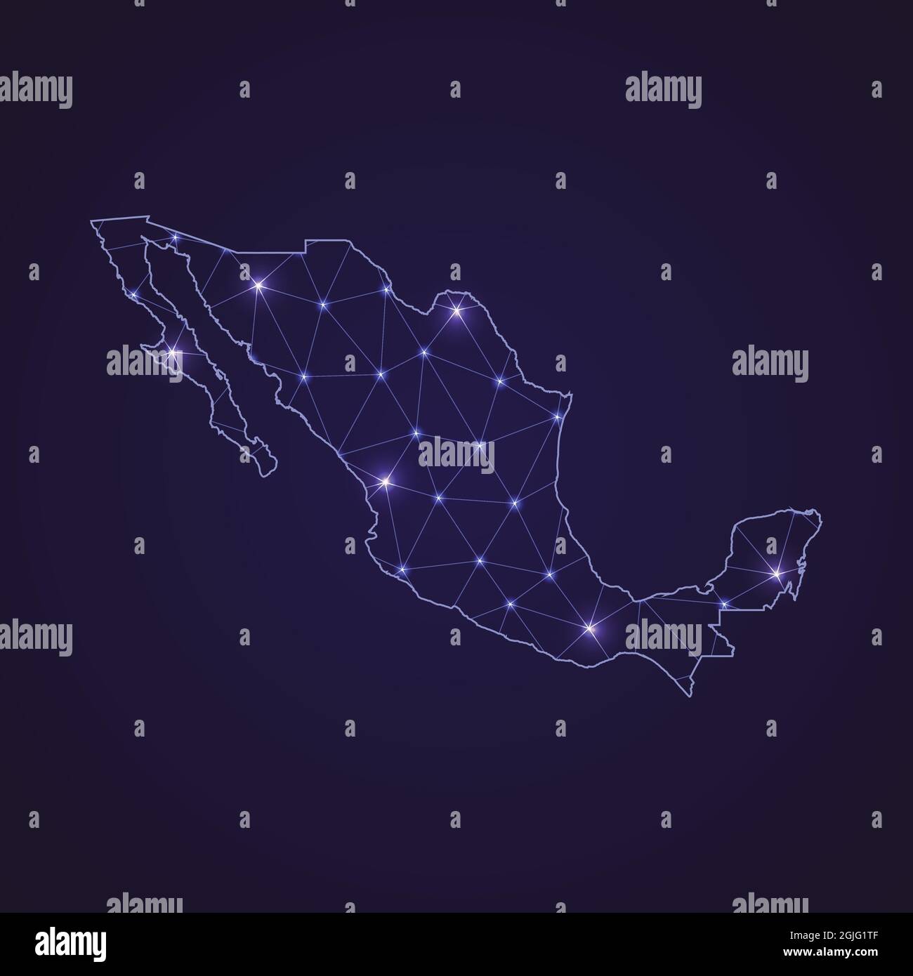 Digital network map of Mexico. Abstract connect line and dot on dark ...