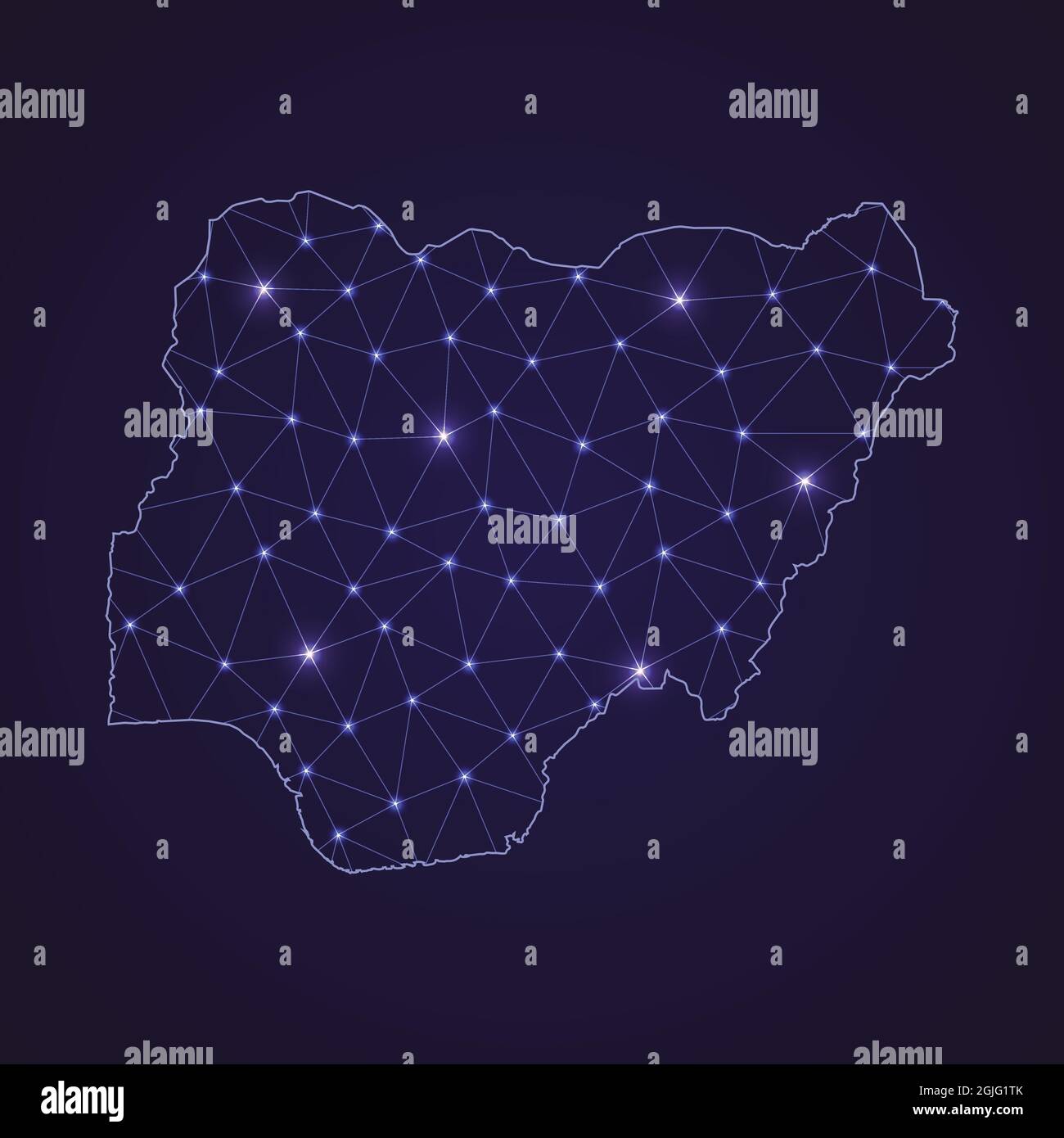 Digital network map of Nigeria. Abstract connect line and dot on dark ...