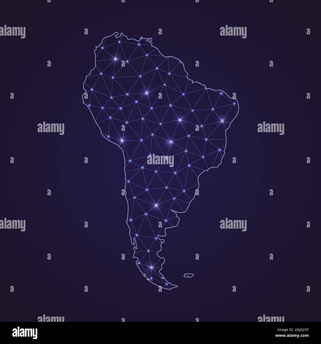 Digital network map of South America. Abstract connect line and dot on ...