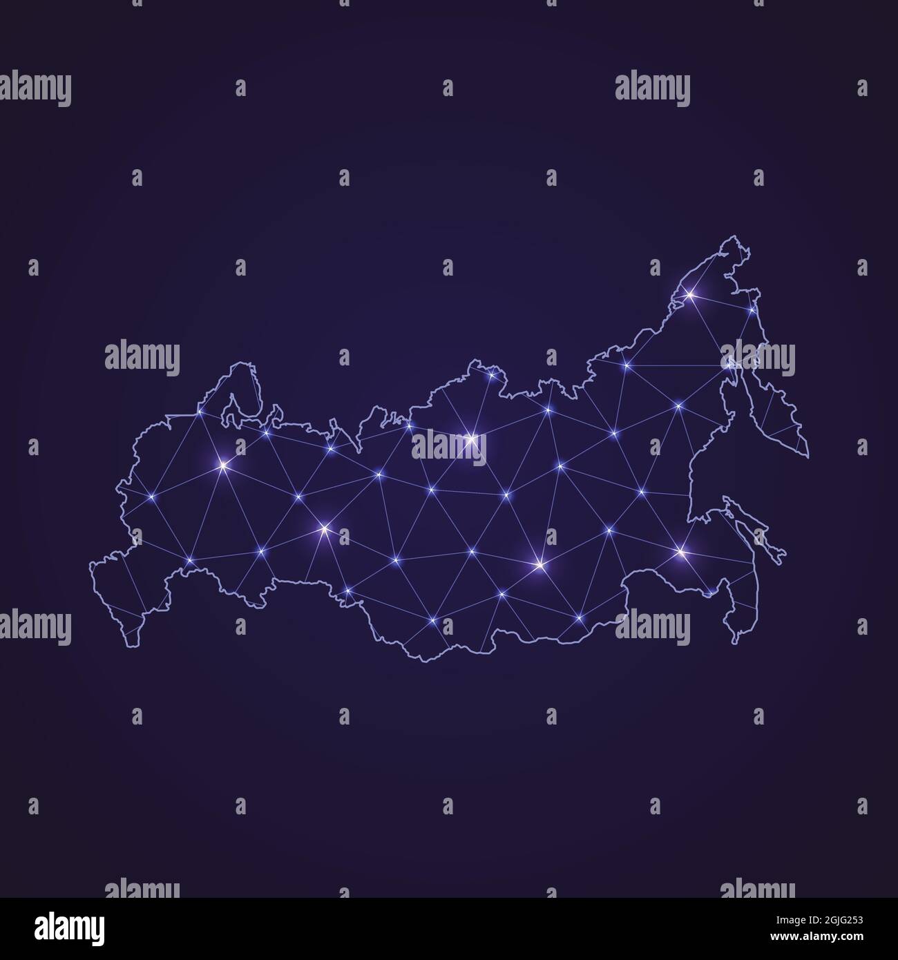 Digital network map of Russia. Abstract connect line and dot on dark ...