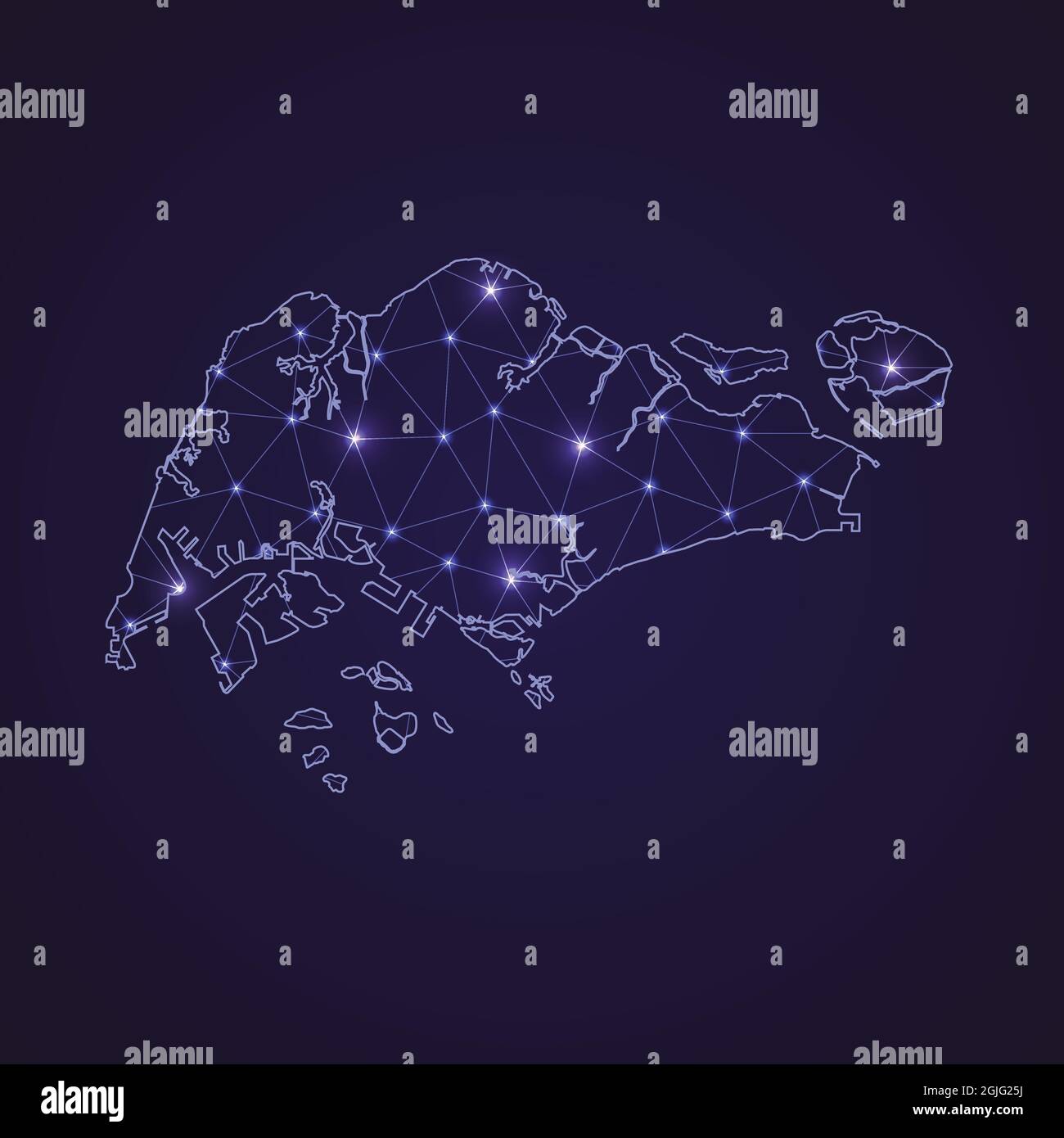 Digital network map of Singapore. Abstract connect line and dot on dark ...