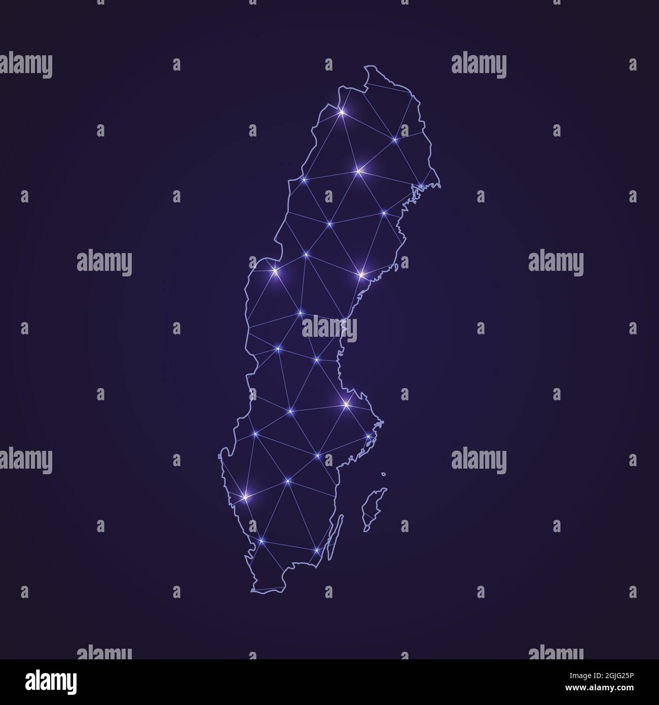 Digital network map of Sweden. Abstract connect line and dot on dark ...