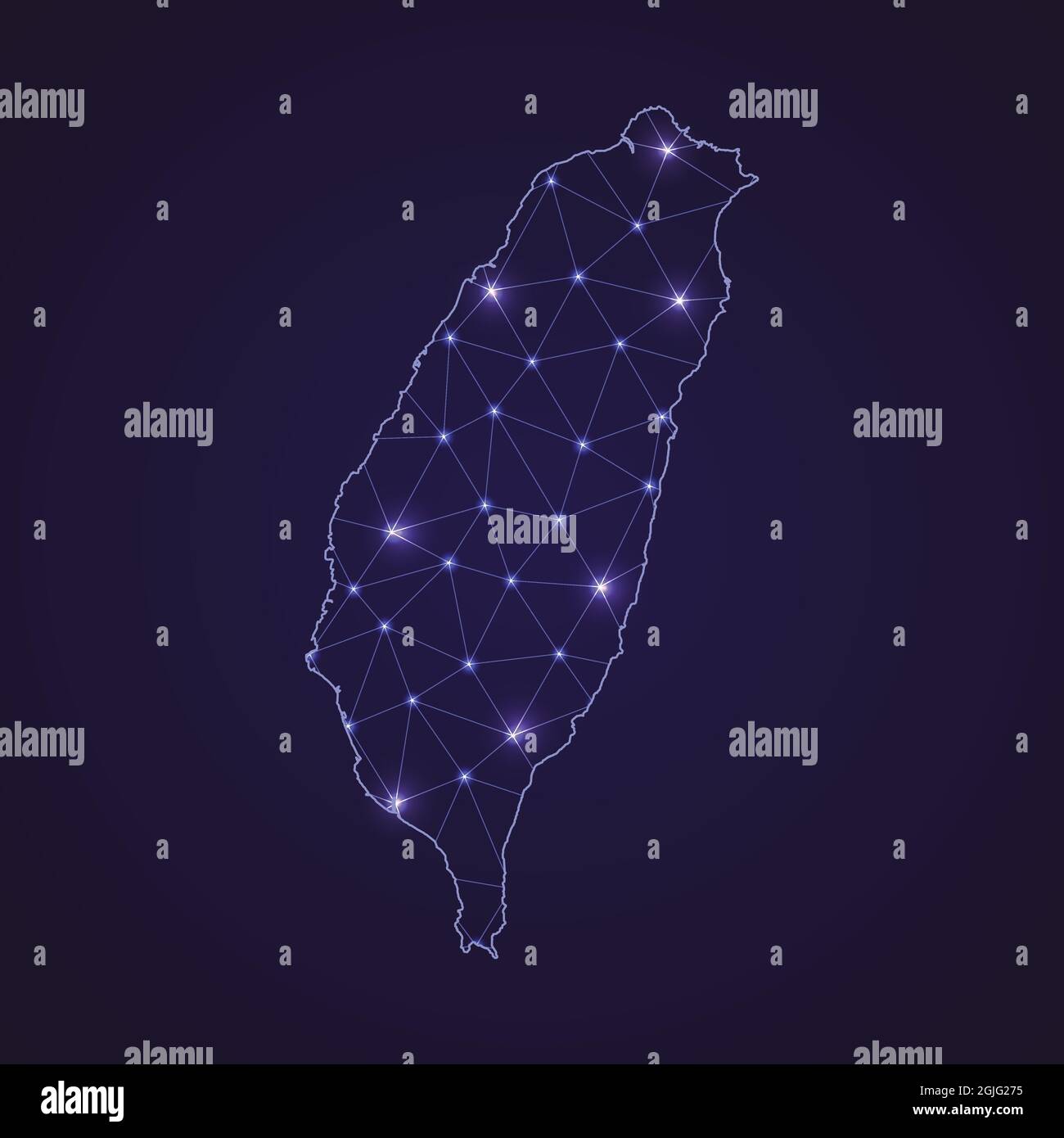 Digital network map of Taiwan. Abstract connect line and dot on dark ...
