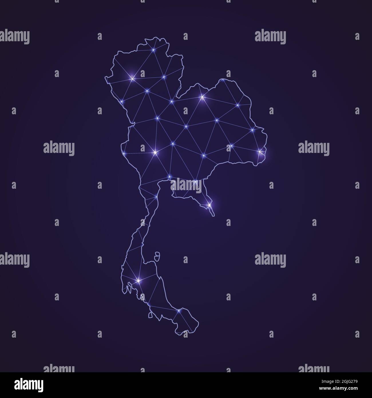 Digital network map of Thailand. Abstract connect line and dot on dark ...