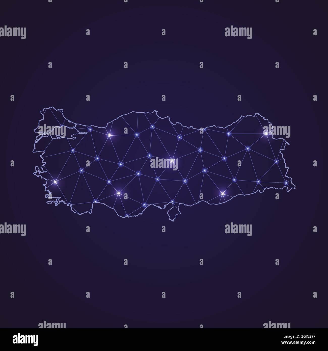 Digital network map of Turkey. Abstract connect line and dot on dark ...