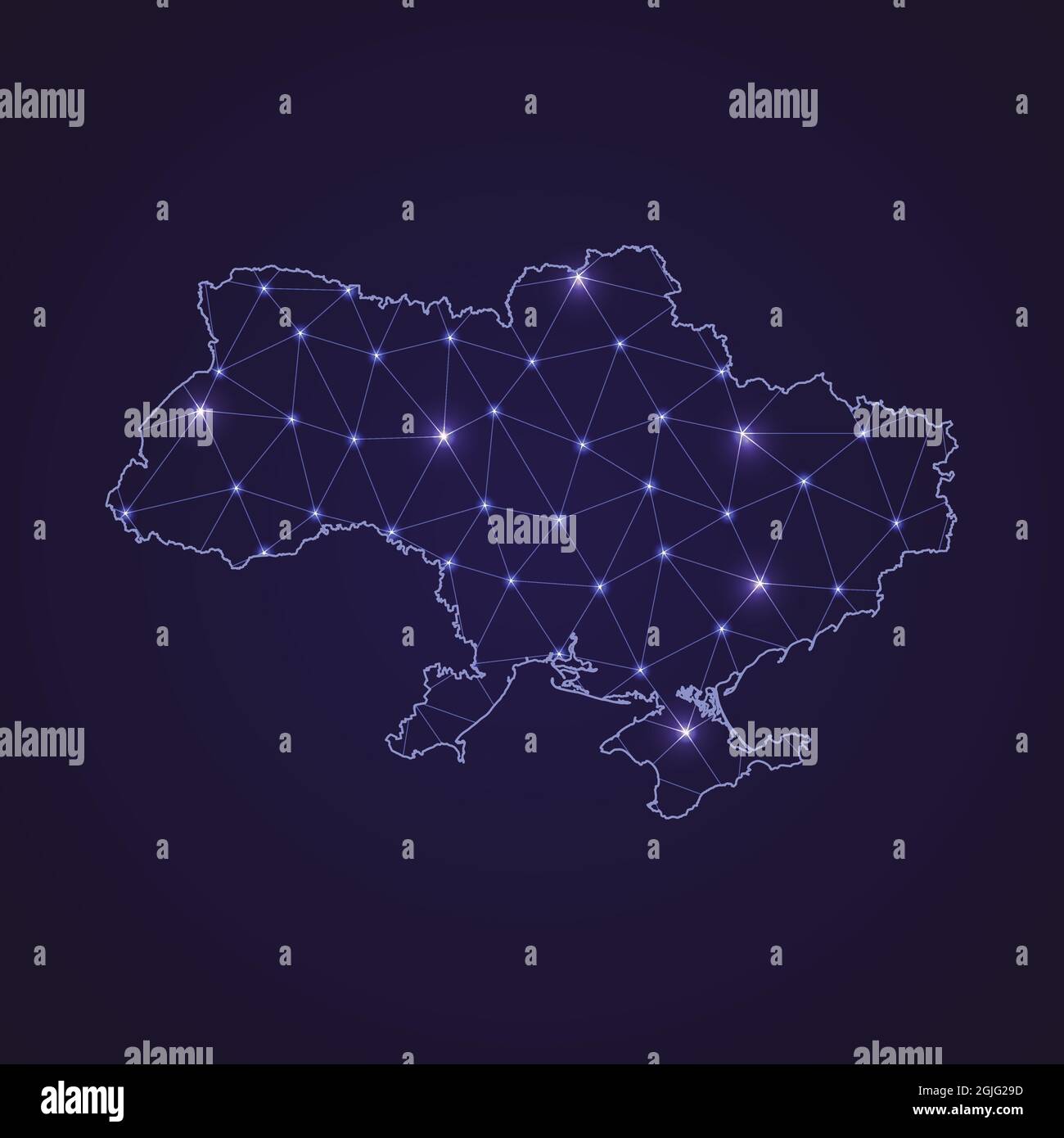 Digital network map of Ukraine. Abstract connect line and dot on dark ...