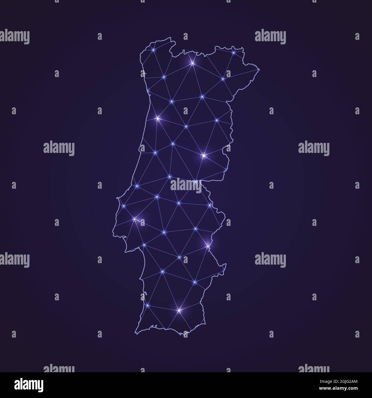 Digital network map of Portugal. Abstract connect line and dot on dark ...