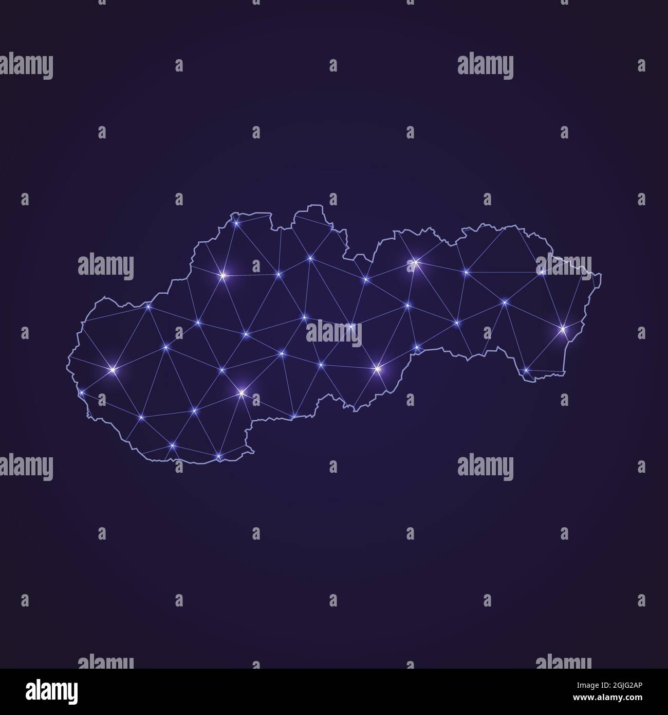 Digital network map of Slovakia. Abstract connect line and dot on dark ...