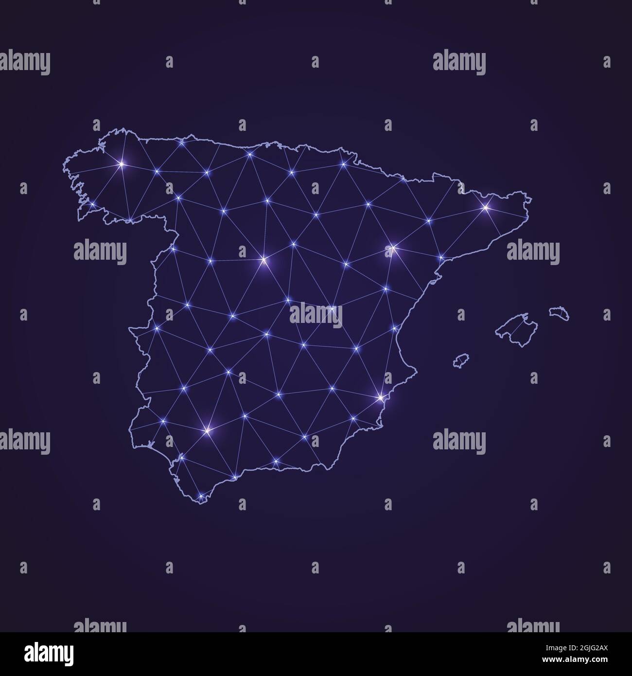 Digital network map of Spain. Abstract connect line and dot on dark ...
