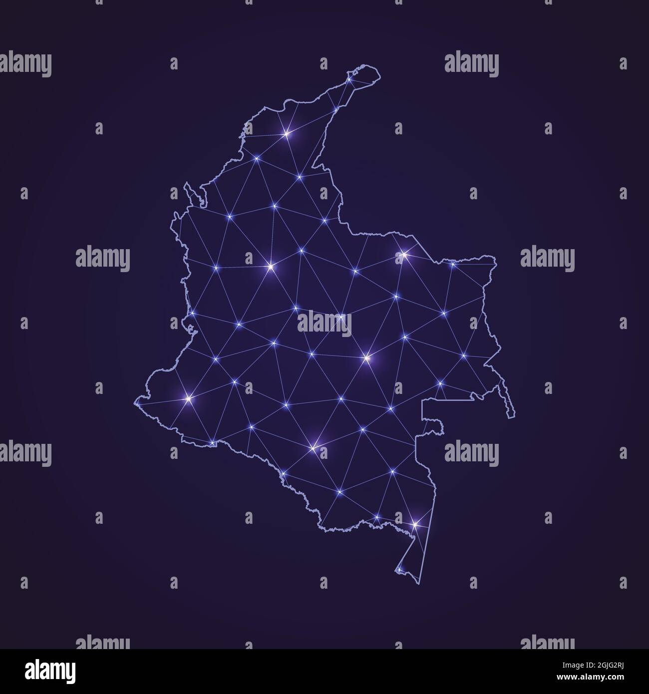 Digital network map of Colombia. Abstract connect line and dot on dark ...