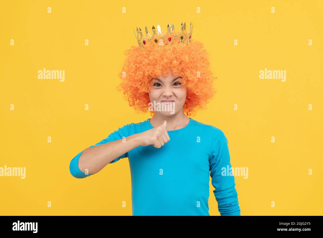 I am the boss. egocentric kid in clown wig and crown. imagine herself a ... I am the boss. egocentric kid in clown wig and crown. imagine herself a ...
