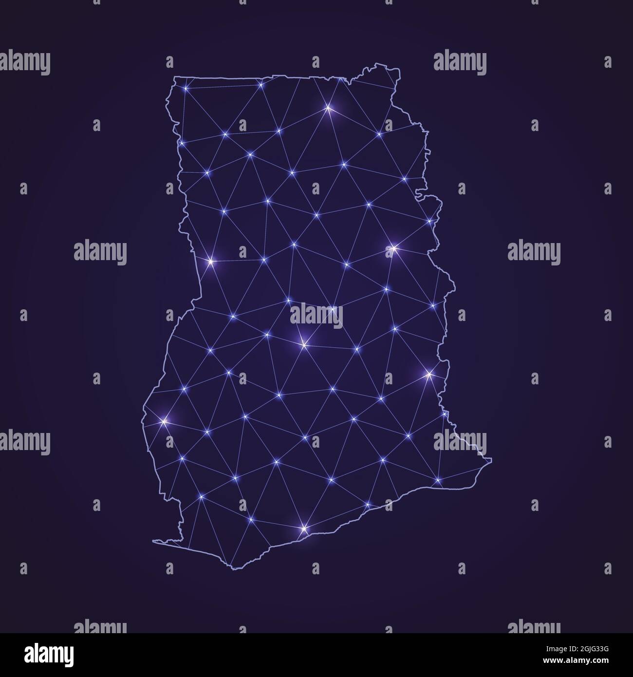 Digital network map of Ghana. Abstract connect line and dot on dark ...