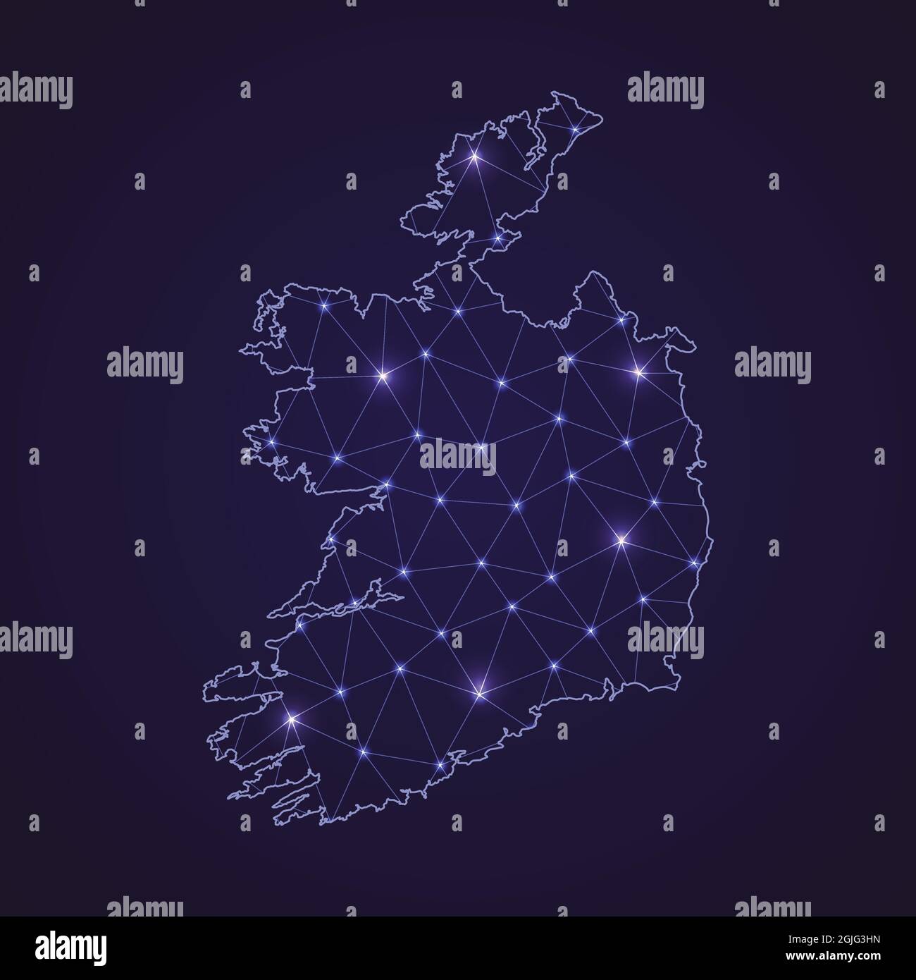 Digital network map of Ireland. Abstract connect line and dot on dark ...