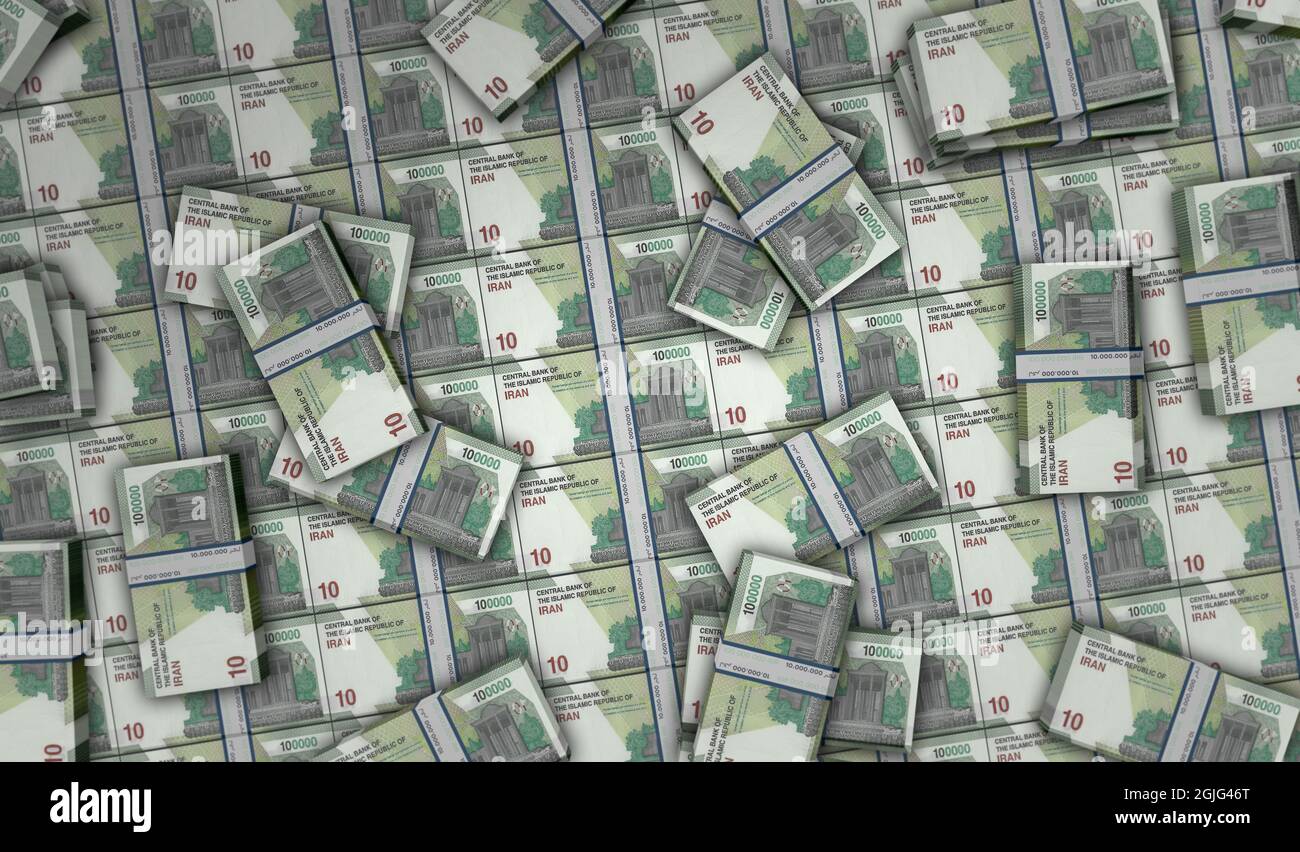 Iranian Rial money pack 3d illustration. IRR banknote bundle stacks ...