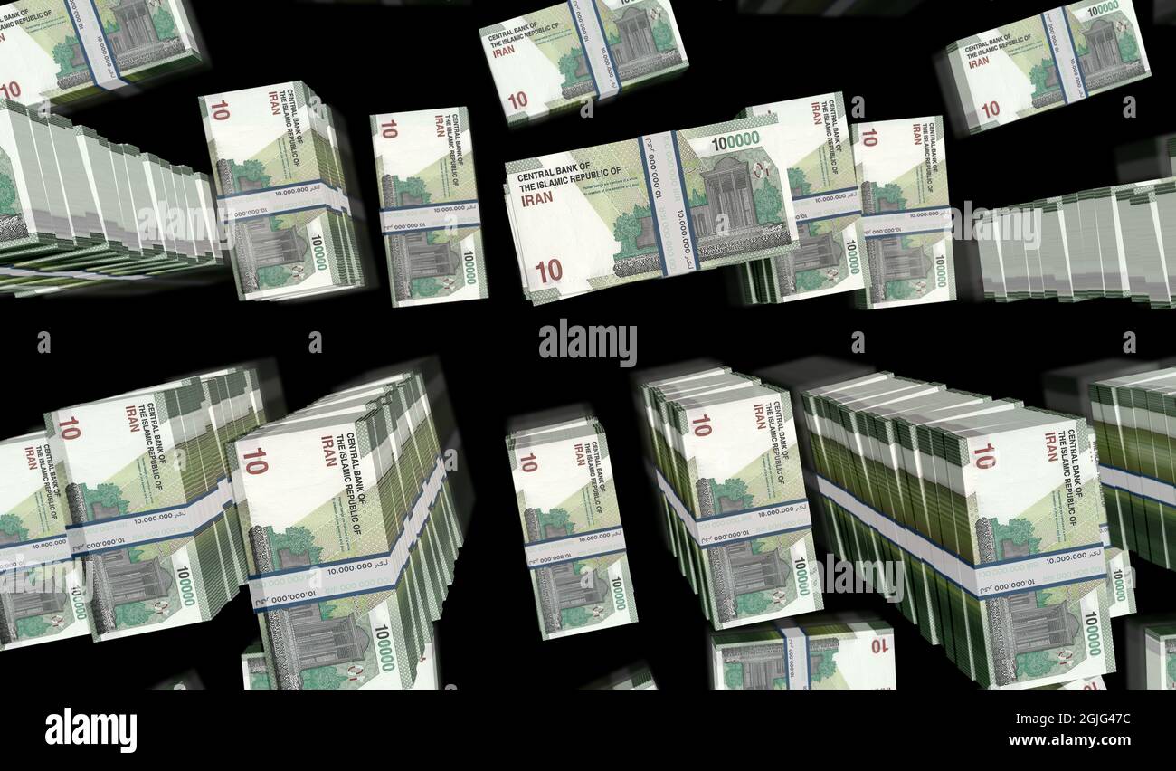 Iranian Rial money pack 3d illustration. IRR banknote bundle stacks ...