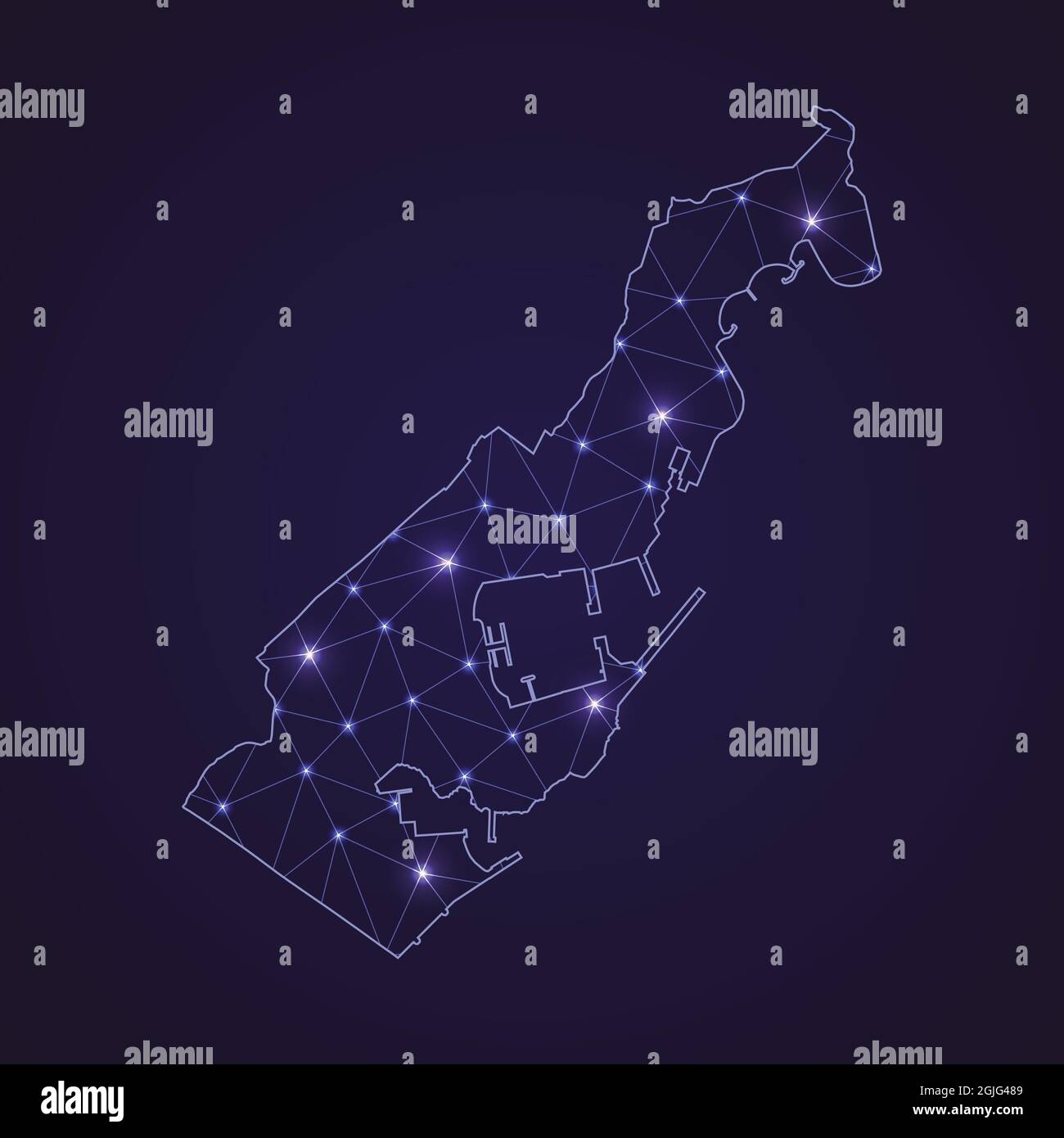 Digital network map of Monaco. Abstract connect line and dot on dark ...