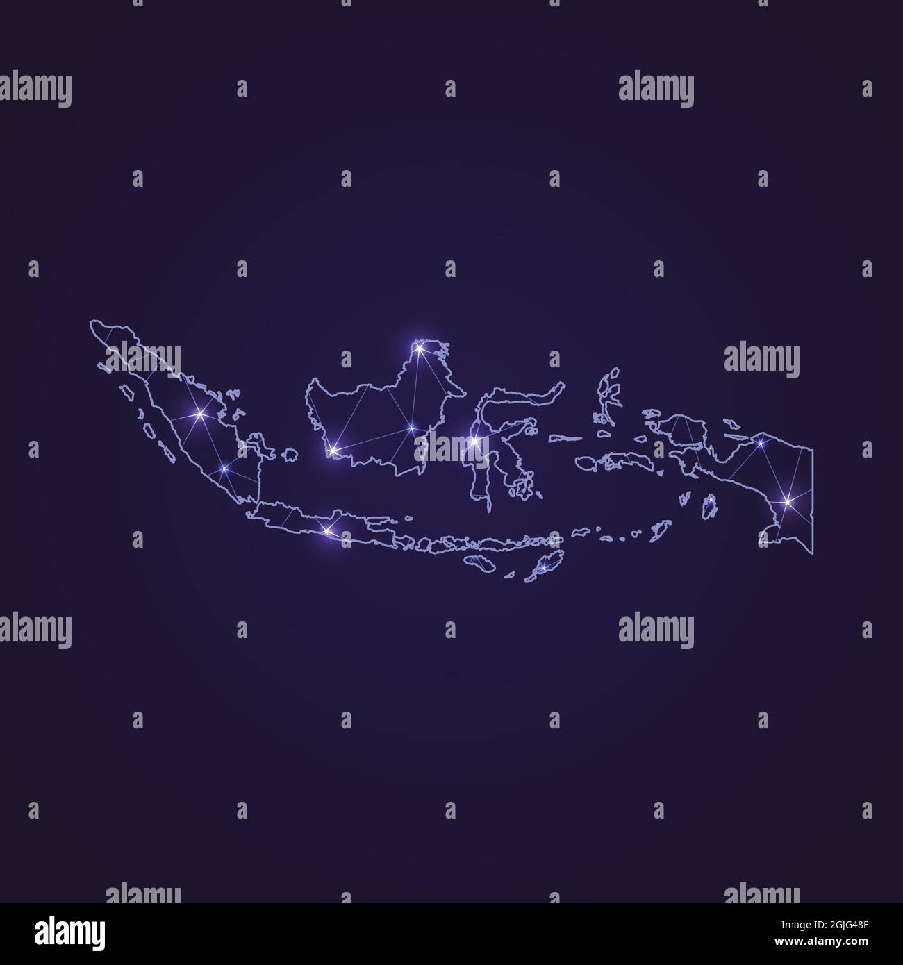 Digital network map of Indonesia. Abstract connect line and dot on dark ...