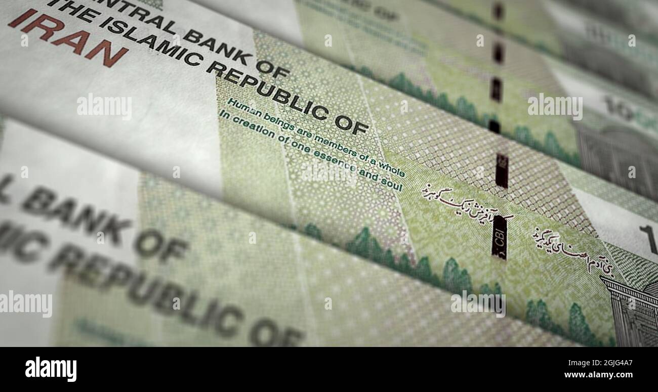 Iranian Rial money print 3d illustration. IRR banknote printing ...