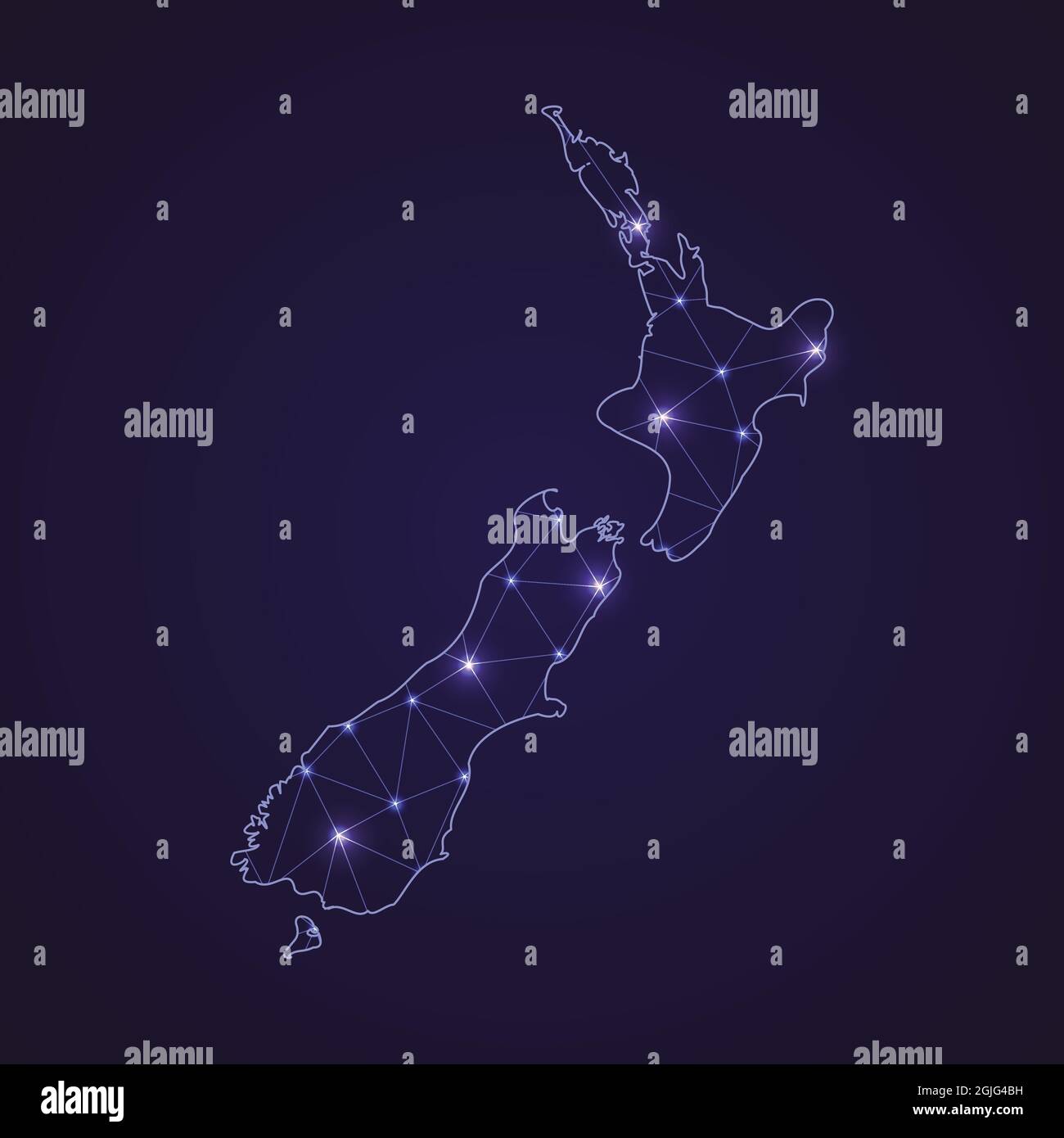 Digital network map of New Zealand. Abstract connect line and dot on ...