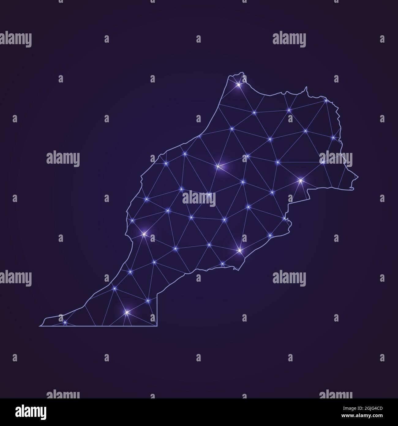 Digital network map of Morocco. Abstract connect line and dot on dark ...