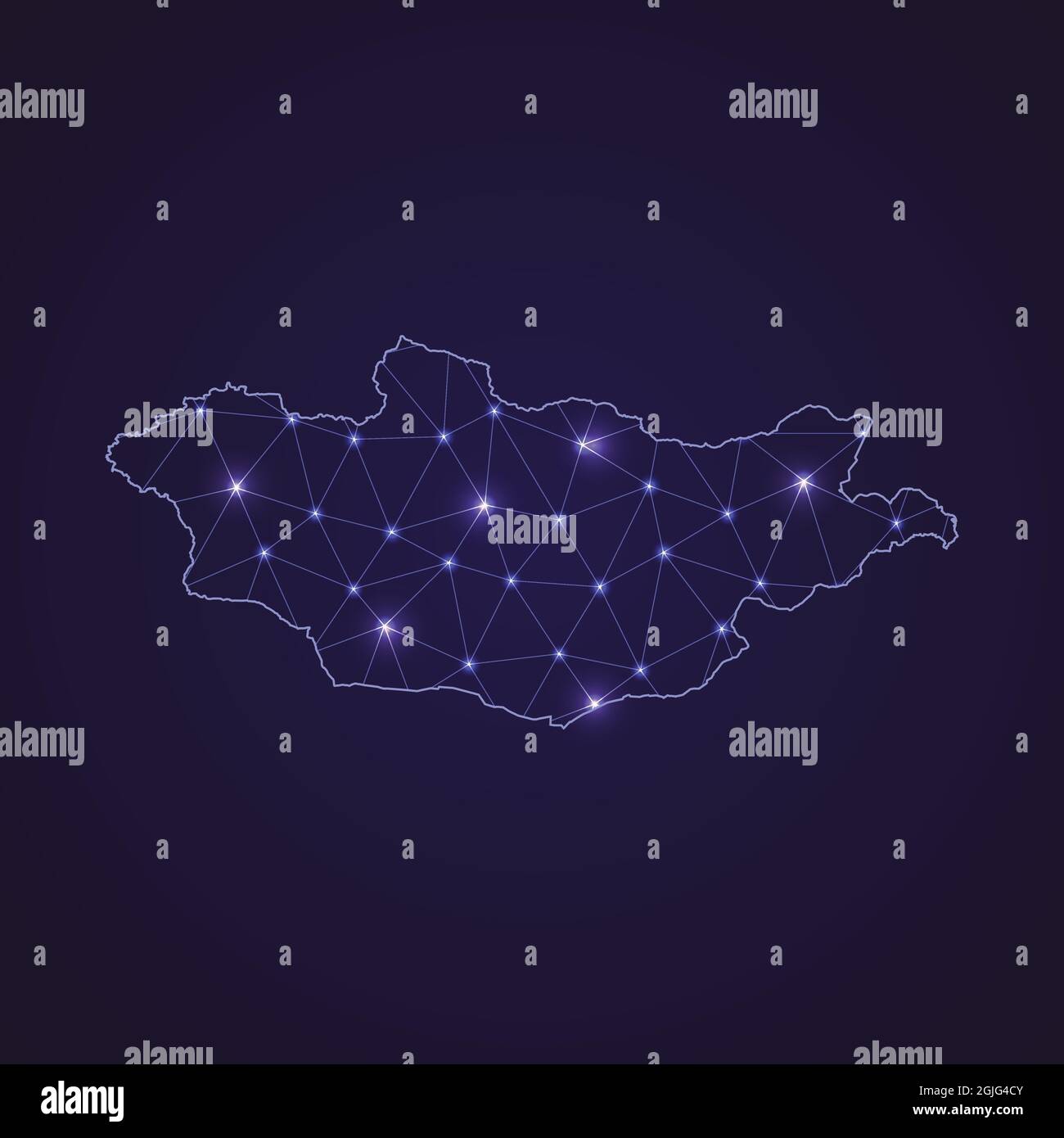 Digital network map of Mongolia. Abstract connect line and dot on dark ...