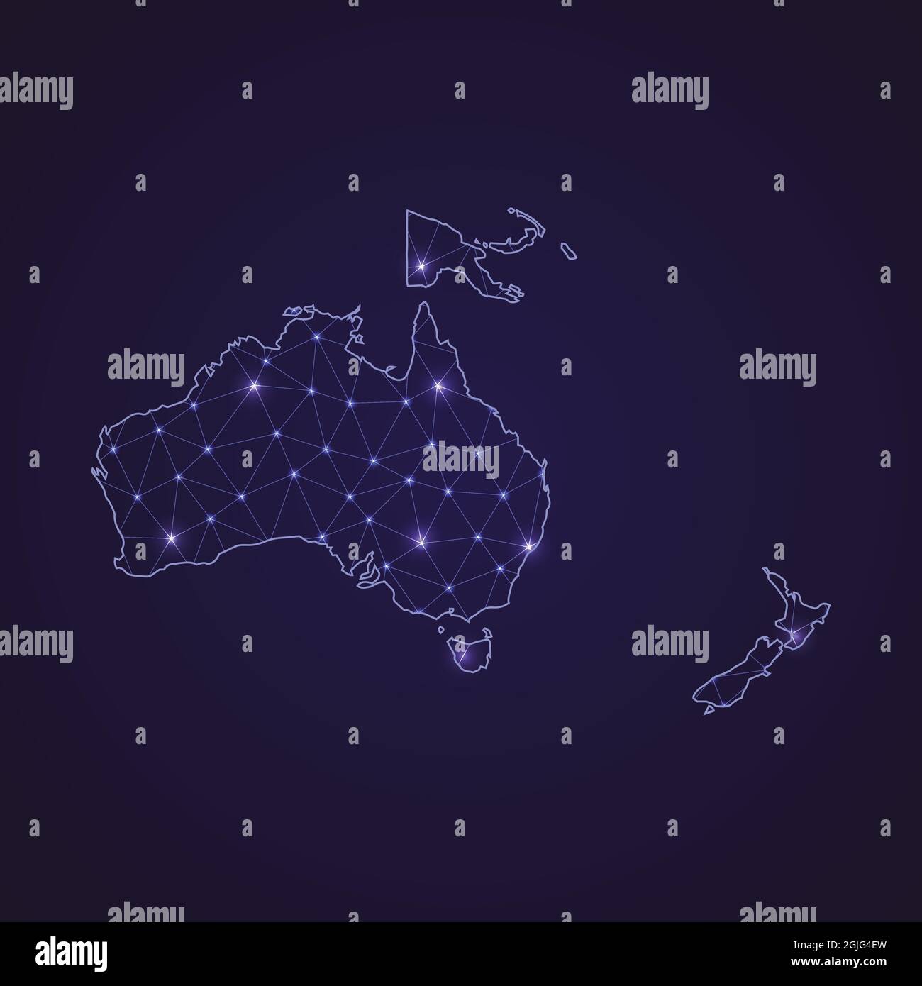 Digital network map of Oceania. Abstract connect line and dot on dark ...