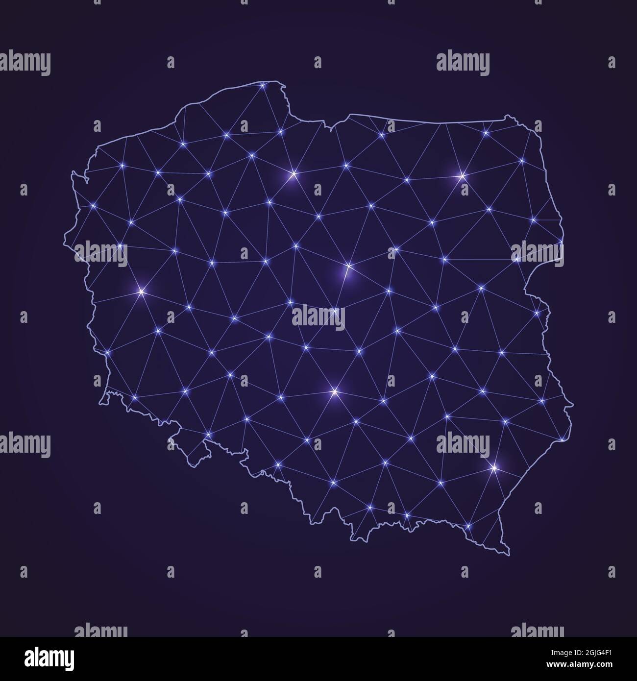 Digital network map of Poland. Abstract connect line and dot on dark ...