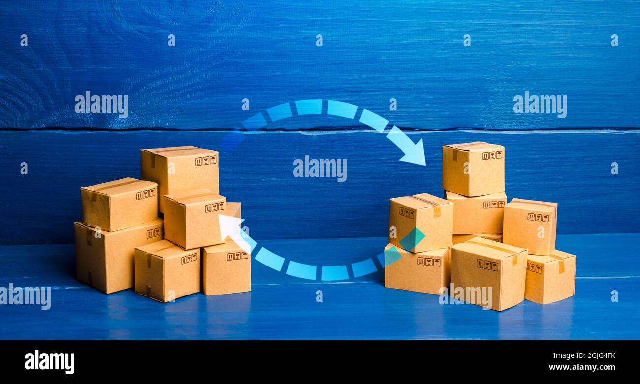 Arrows between boxes. Trade balance and exchange concept. Economic ...