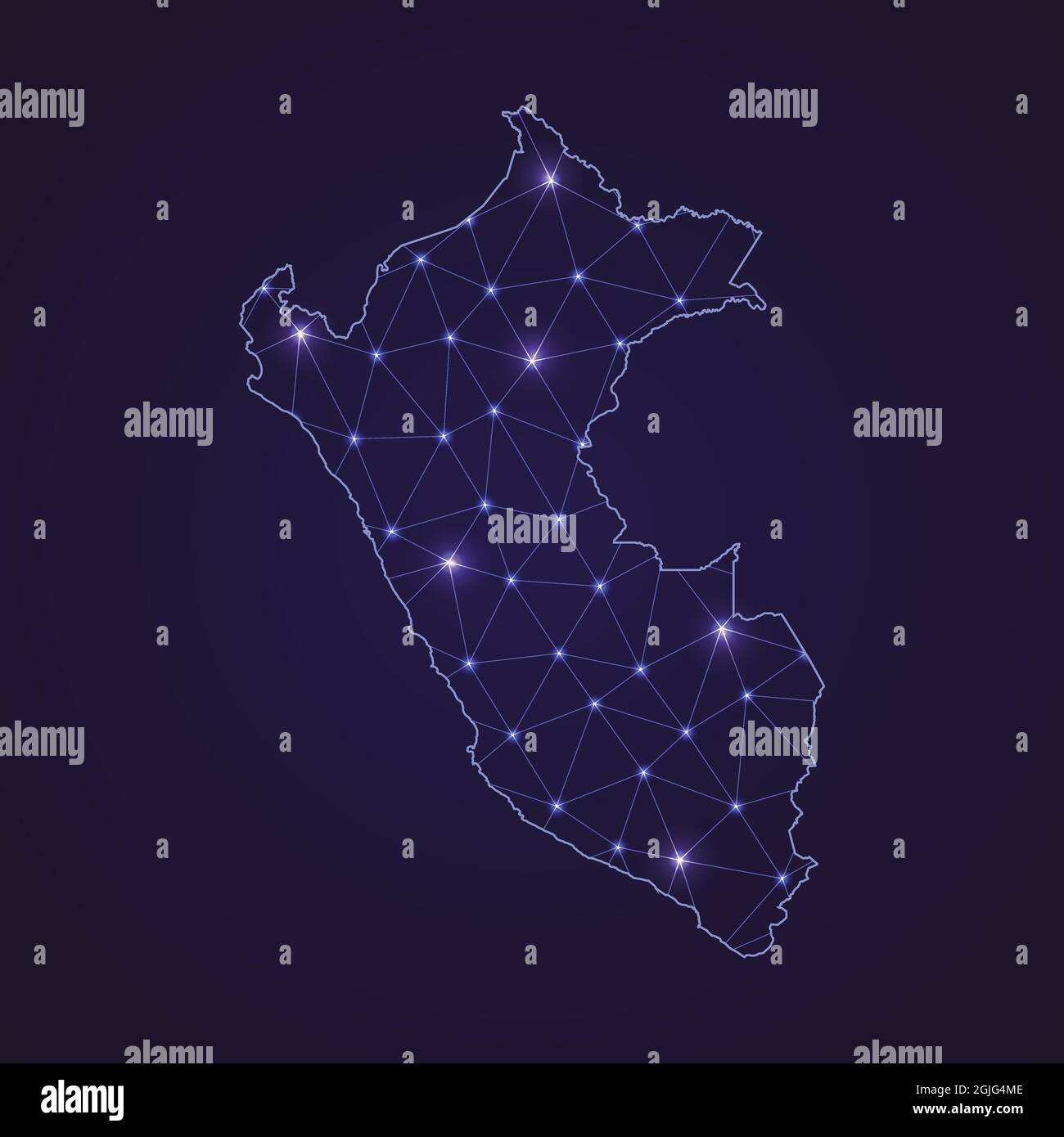 Digital network map of Peru. Abstract connect line and dot on dark ...