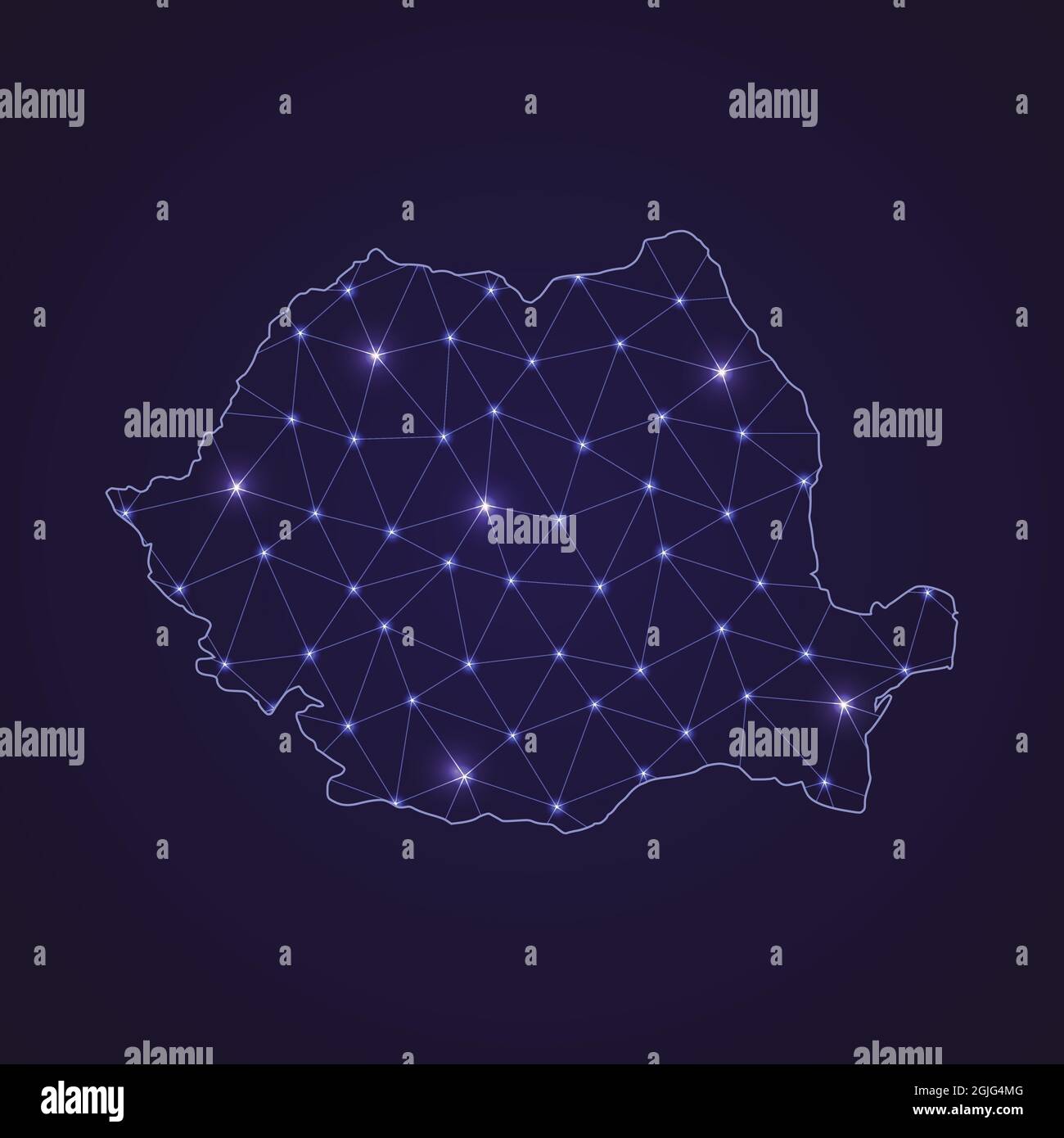 Digital network map of Romania. Abstract connect line and dot on dark ...
