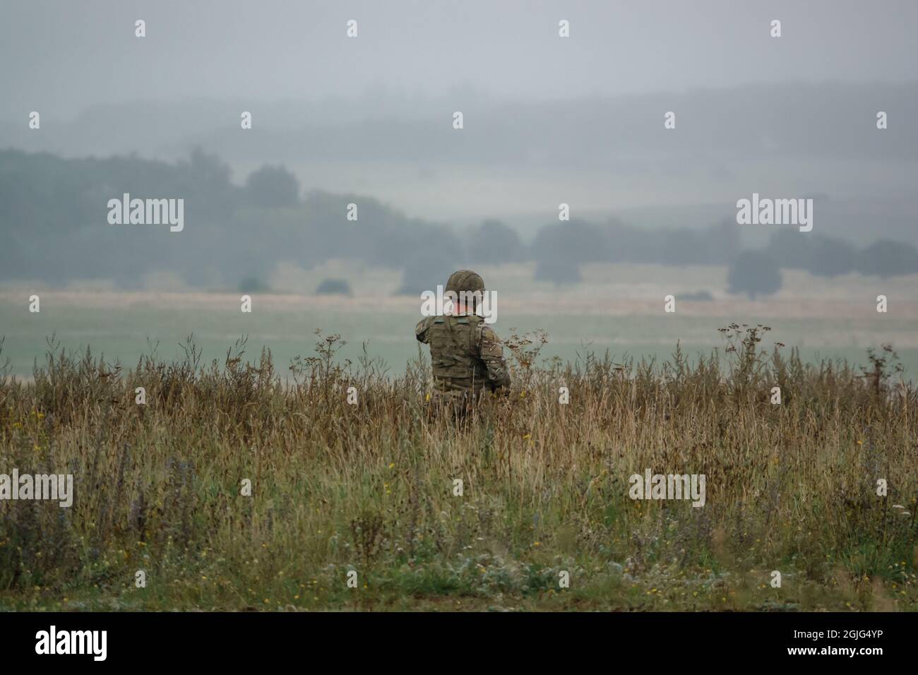 british army soldier in action on a military exercise on Salisbury ...