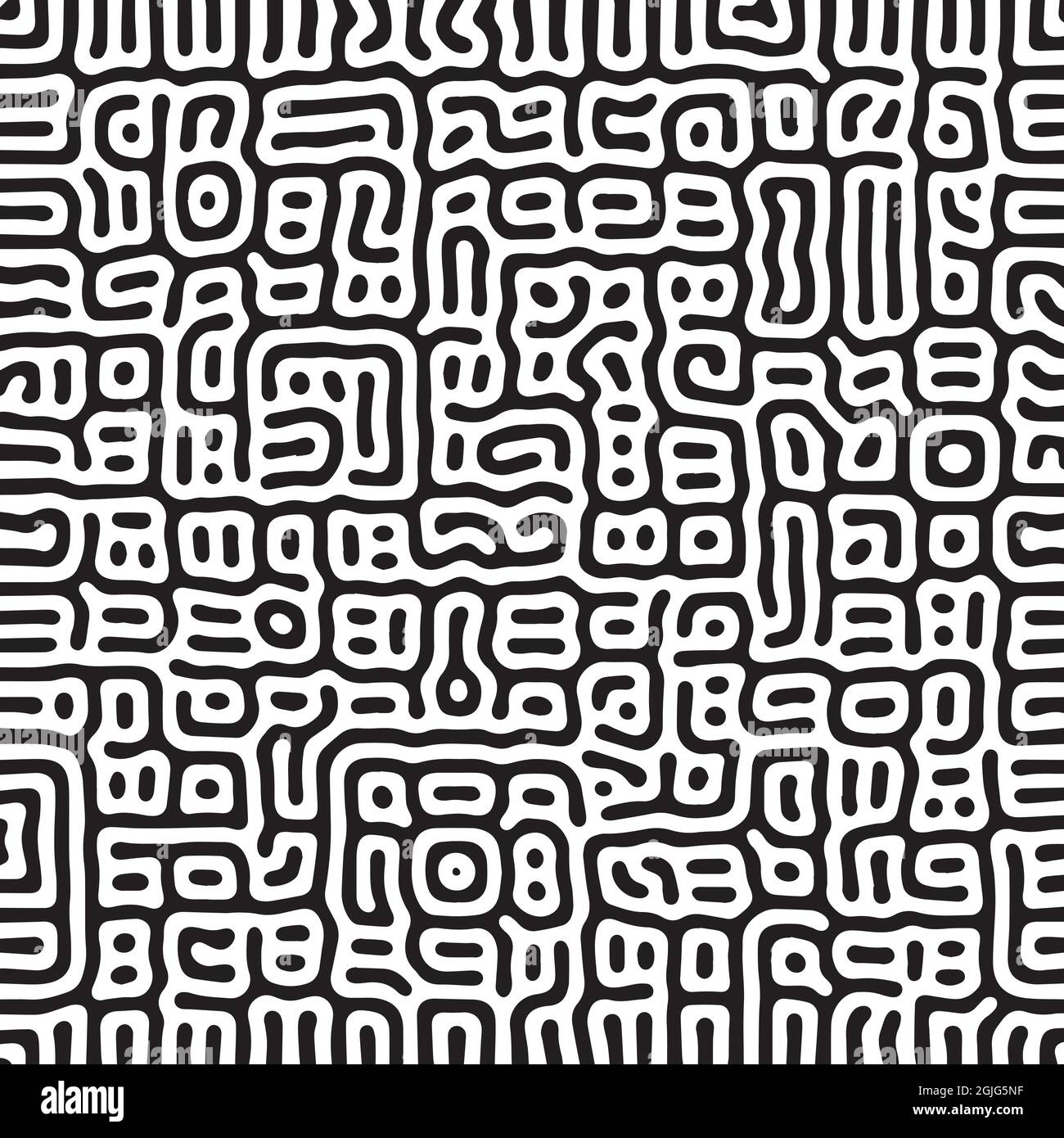 Vector black and white organic rounded lines pattern. Biology turing ...