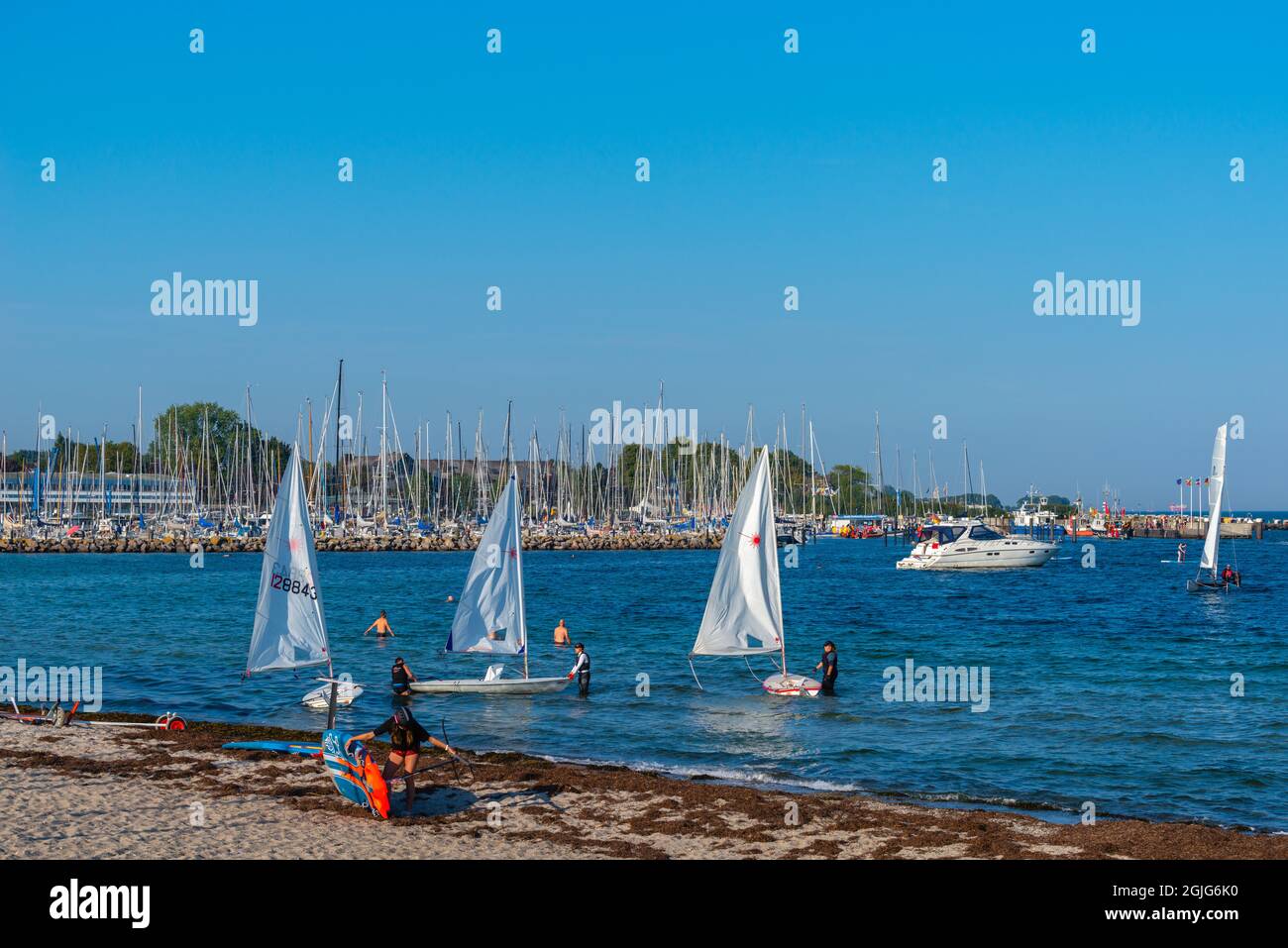 View from Kiel-Schilksee over to small seaside town Strande and its ...