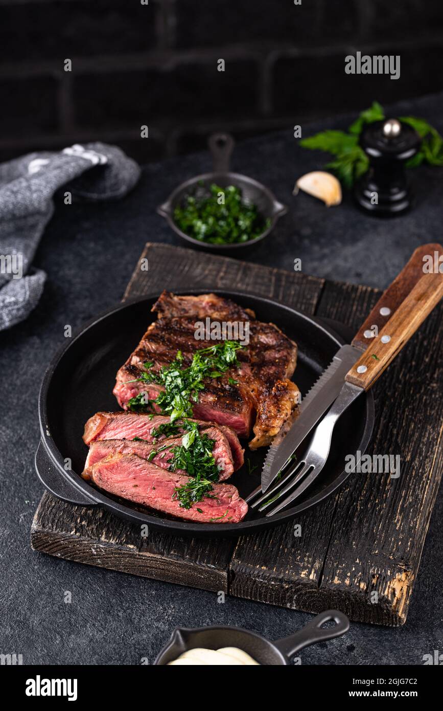 Grilled marbled rib eye steak Stock Photo - Alamy