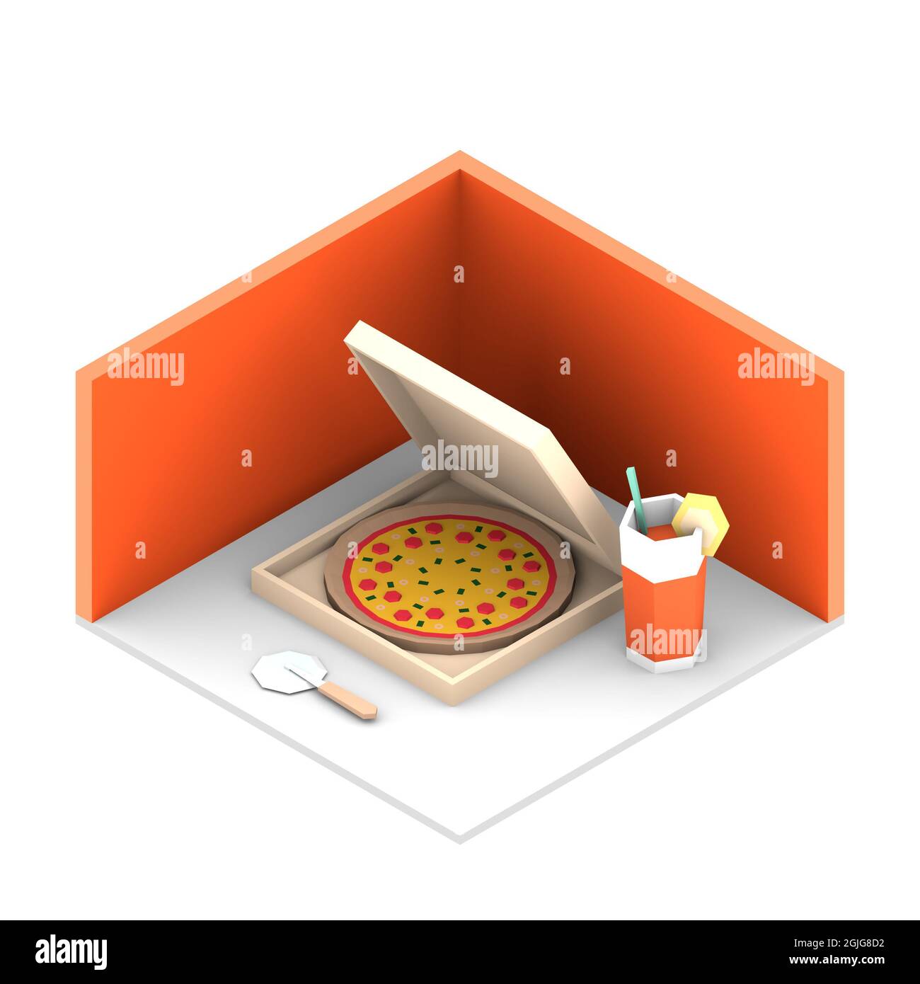 3D isometric interior rendering of pizza in a carboard box Stock Photo ...