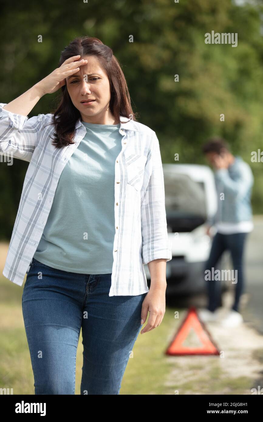 Upset woman near warning hi-res stock photography and images - Alamy