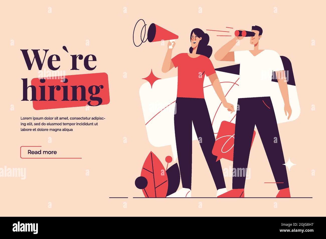 Flat style outline vector illustration on the subject of hiring, new ...