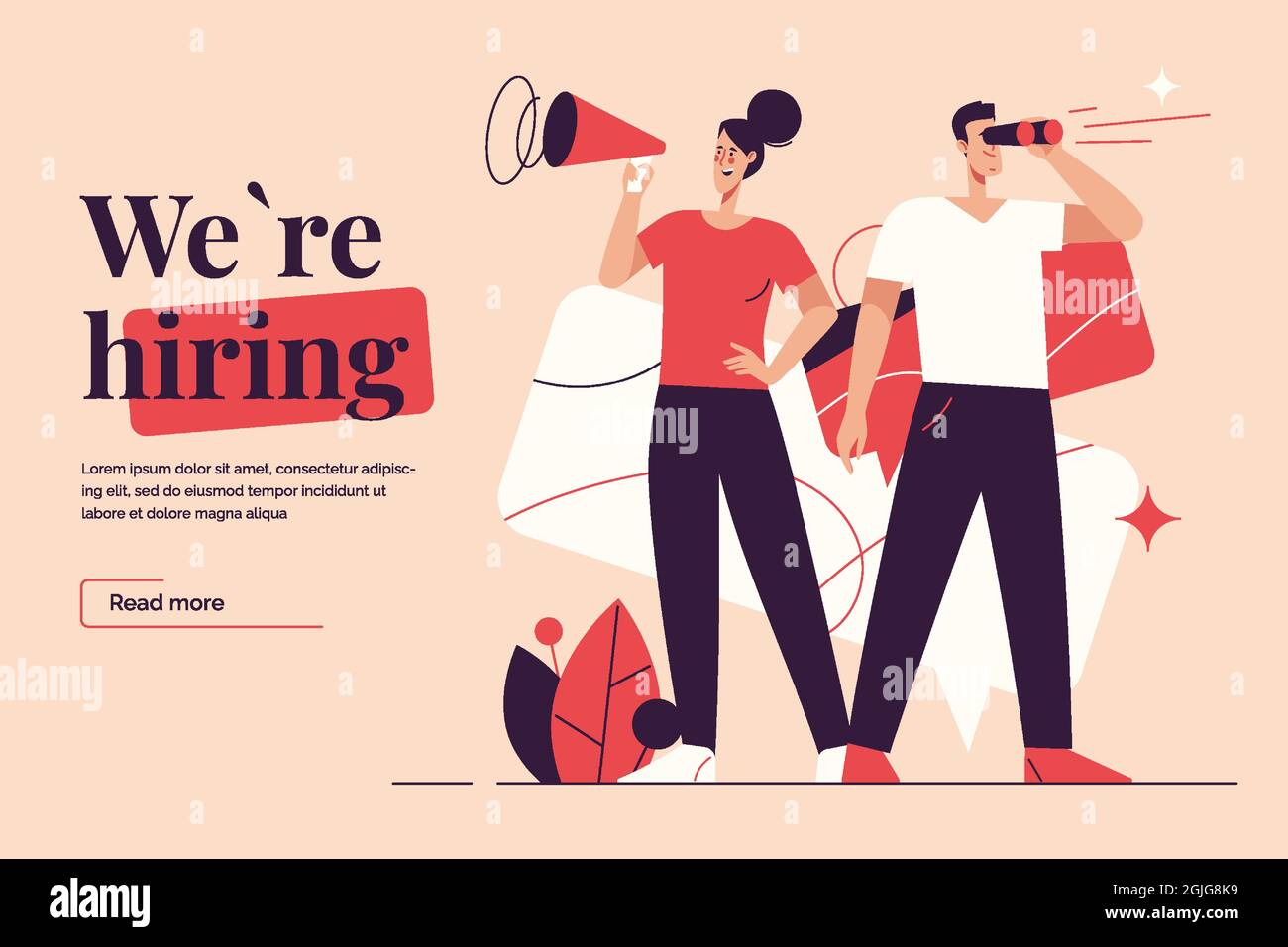 Flat style outline vector illustration on the subject of hiring, new ...