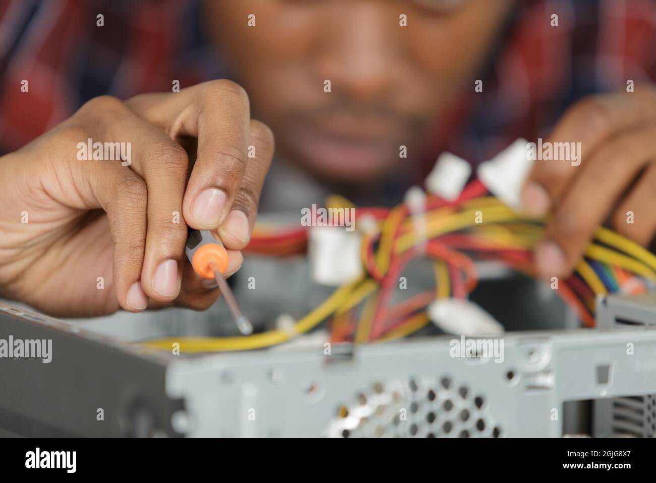 man fixing an old desktop computer Stock Photo - Alamy