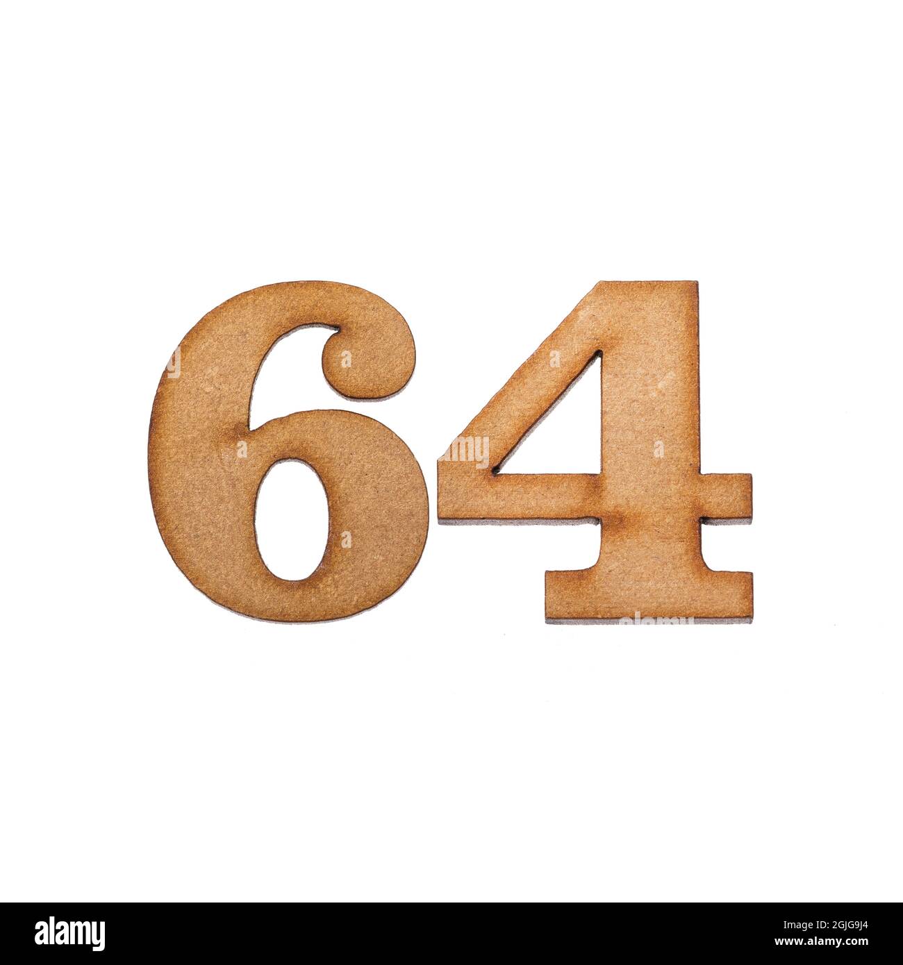 Number sixty-four, 64 - Piece of wood isolated on white background ...