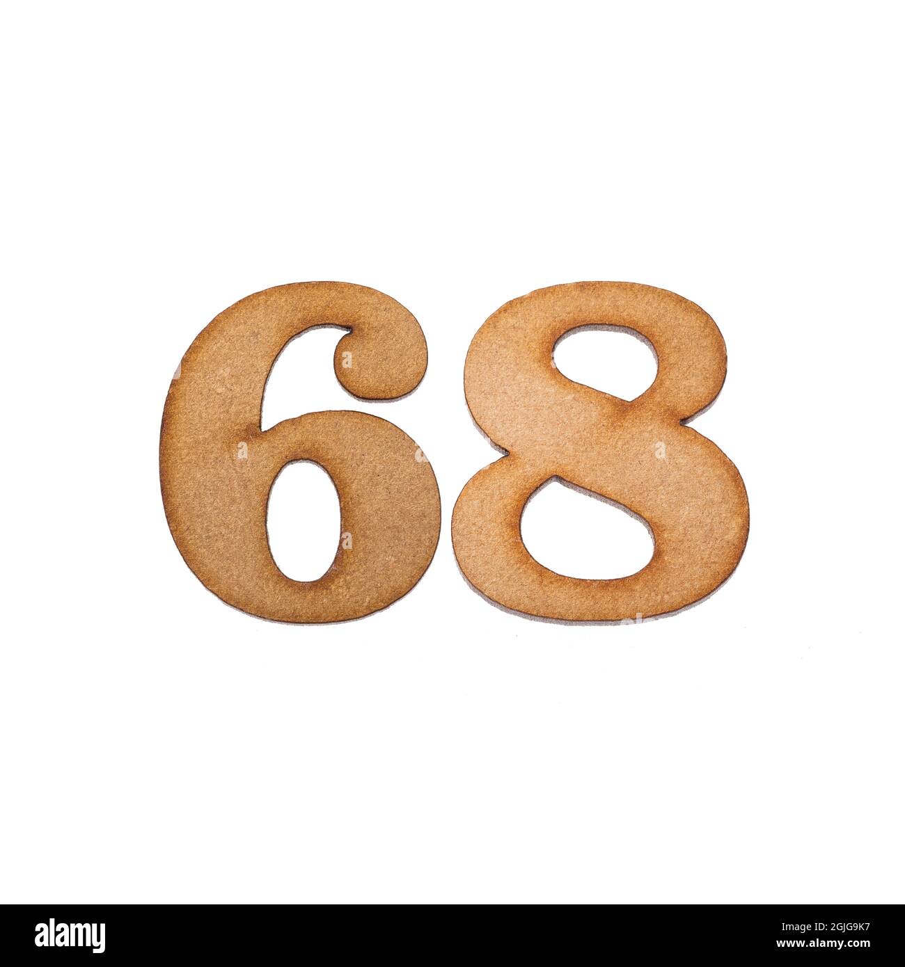 Number sixty-eight, 68 - Piece of wood isolated on white background ...