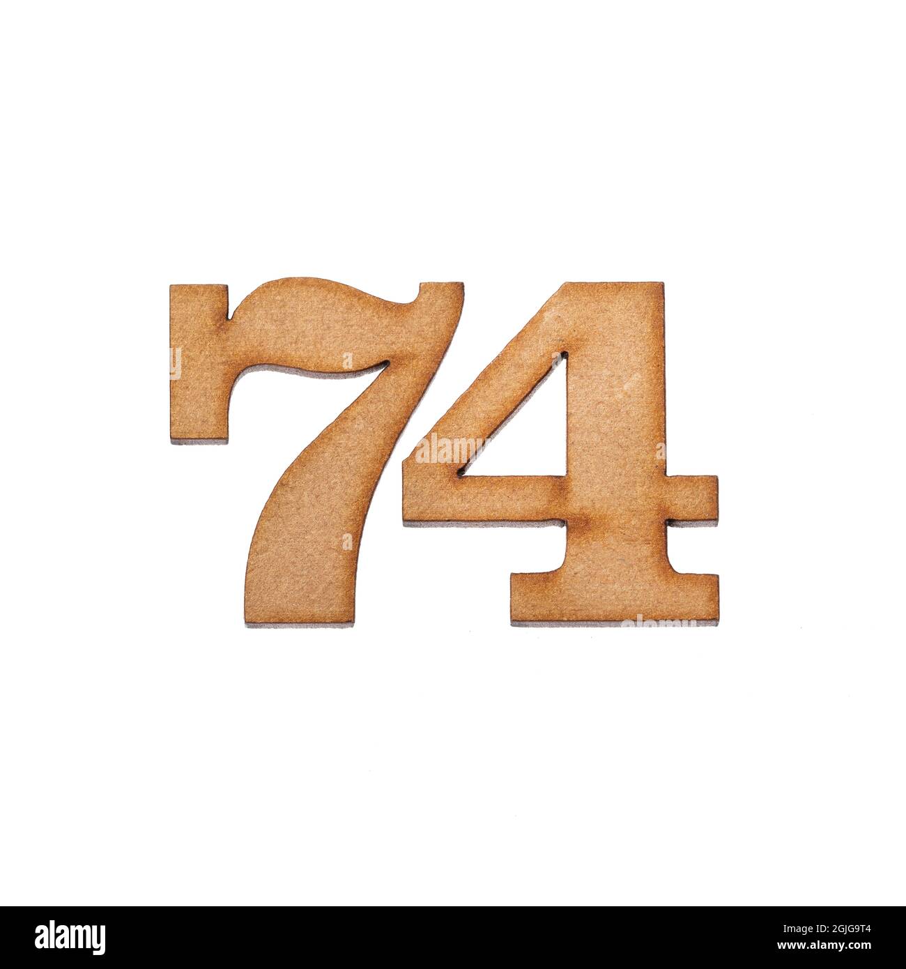 Number seventy-four, 74 - Piece of wood isolated on white background ...