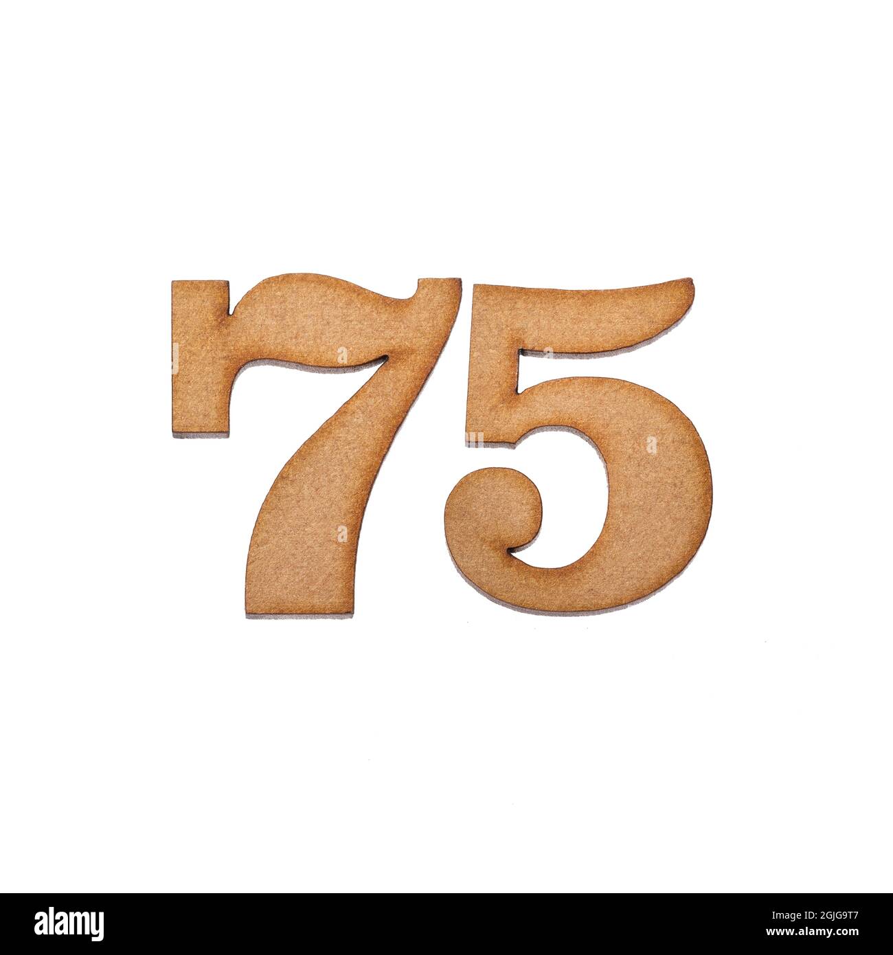 Number 75 In Wood Isolated On White Background Stock Photo Alamy
