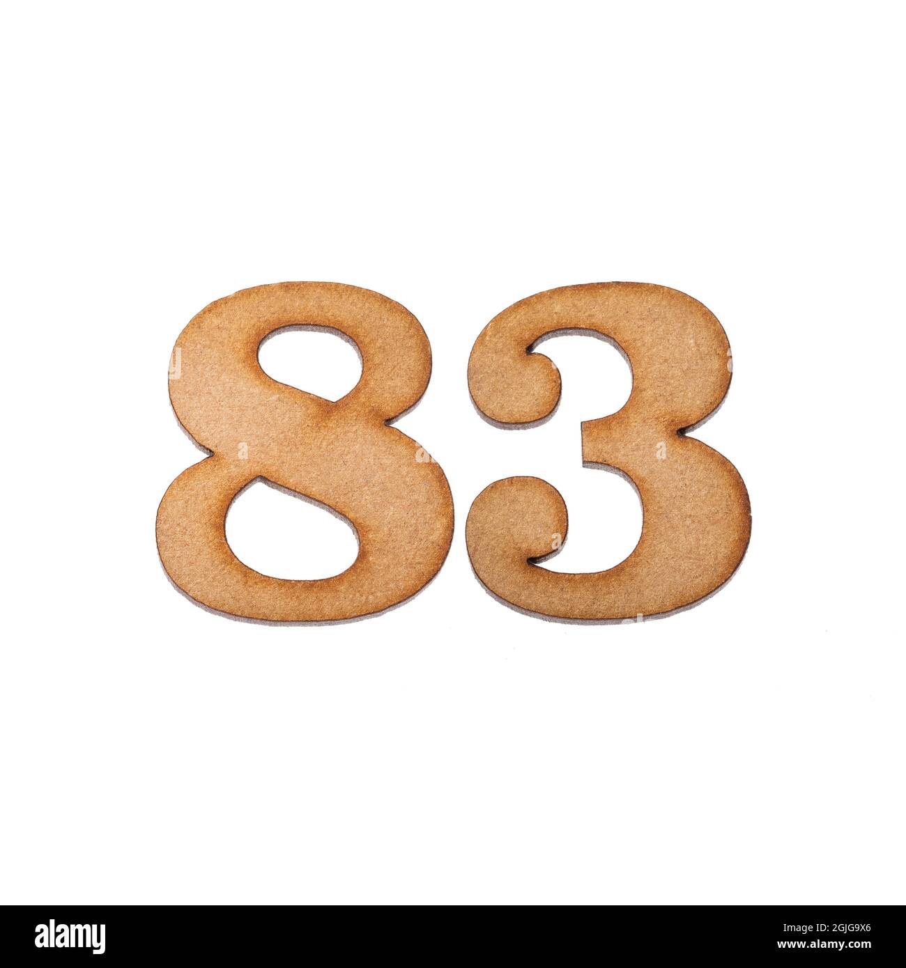 Number eighty-three, 83 - Piece of wood isolated on white background ...