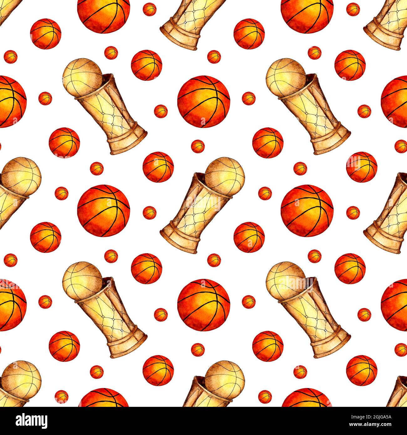 Watercolor illustration pattern of basketball ball and cup. Seamless ...