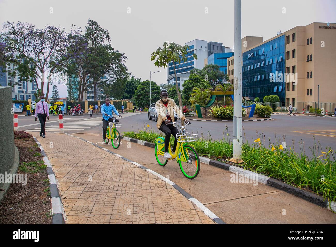 Kigali, Rwanda. 9th Sep, 2021. People ride shared bicycles in central ...