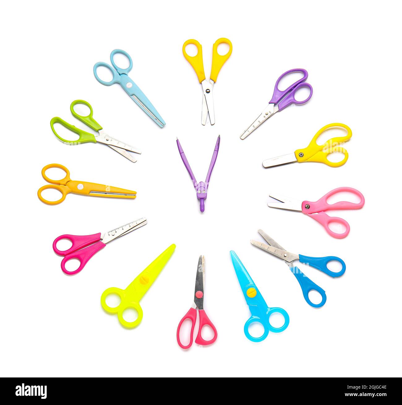 Circle among scissors on white background. Concept of uniqueness Stock ...