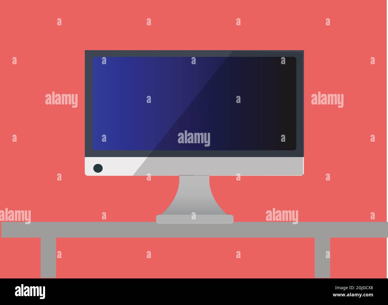 Flat Computer on Pink Background. Vector Illustration. Shadow Screen ...