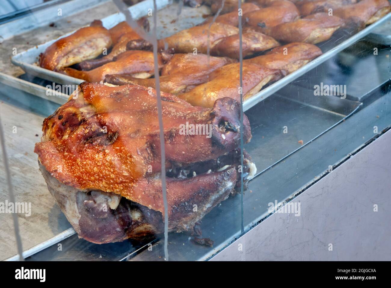 Window display at a chinese barbeque takeout in the Toronto Ontario ...